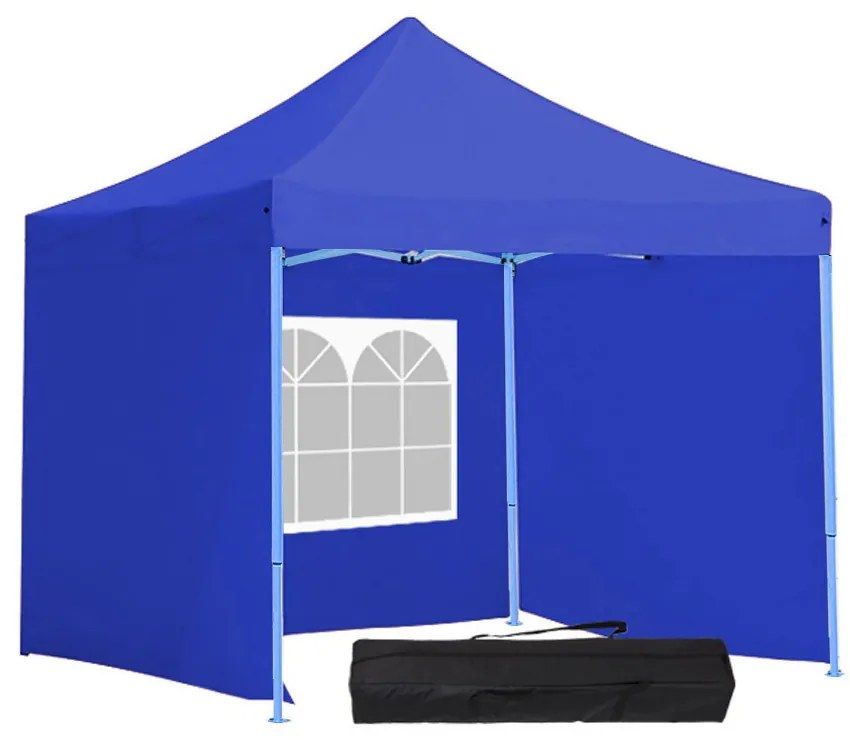 Skládací zahradní pavilon - různé typy - 2,9x2,9m - modrá - pavilon+boční stěna+přenosná taška