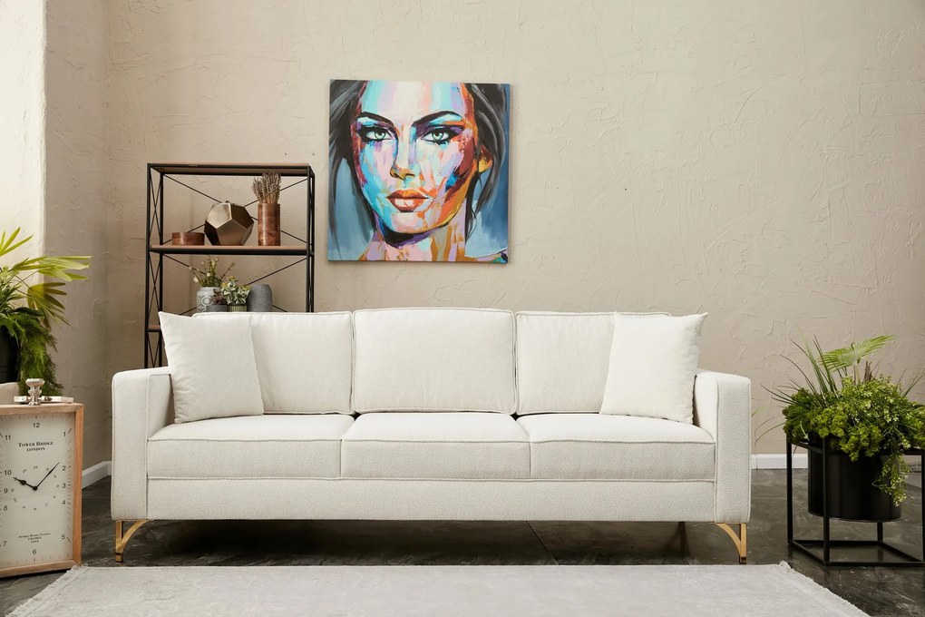 Hanah Home Třímístná pohovka BERLIN krémová se zlatou 222 cm 825BLC2797