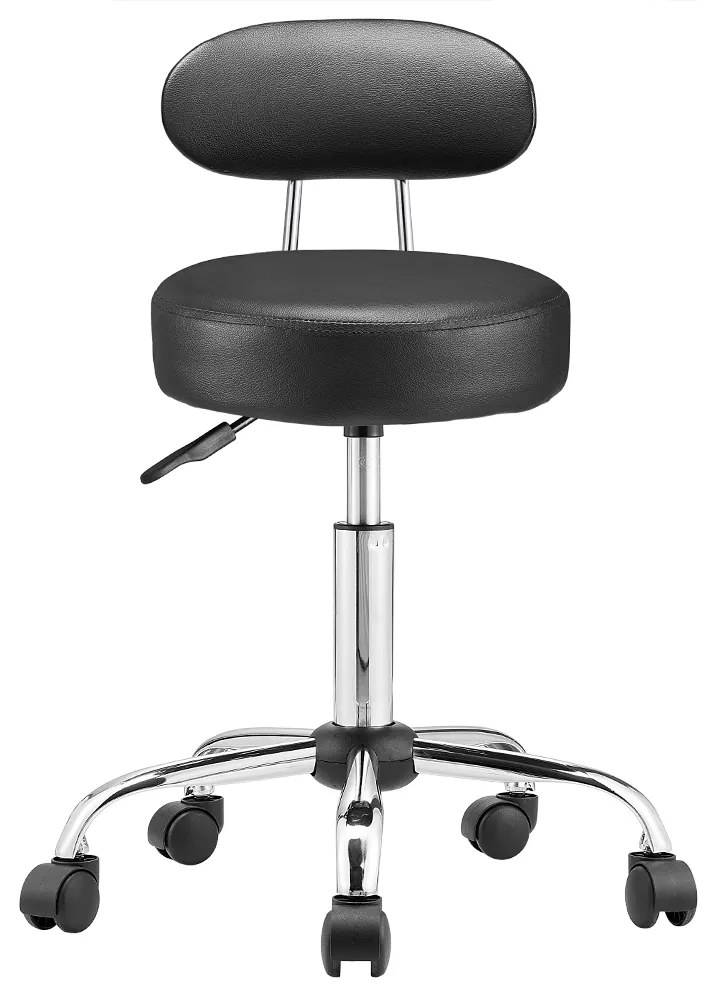Taburetka na kolečkách s opěradlem ROLAND, Ø35cm, černá Casaria