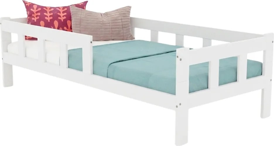 Benlemi Dřevěná jednolůžková postel FENCE 4v1 se zábranou Zvolte barvu: Šalvějová zelená, Zvolte rozměr: 80x200 cm, Zvolte zábranu: S jednou zábranou vlevo