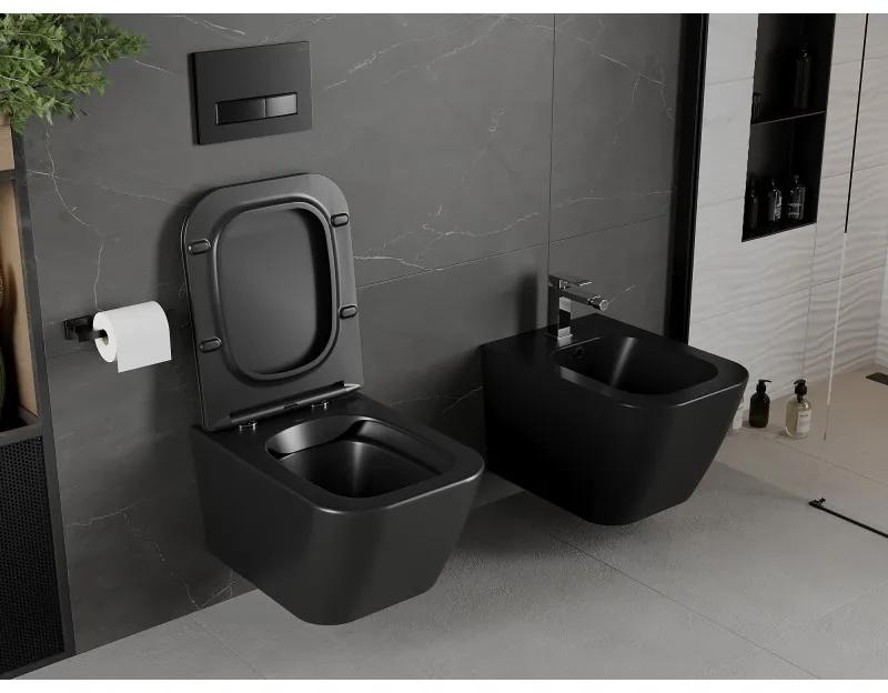 Mexen Madox WC mísa Rimless s pomalu padající deskou slim, duroplast, Matná černá - 30154070