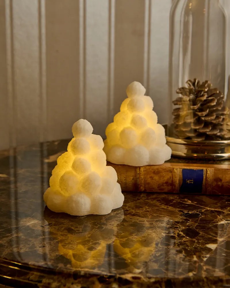 LED svíčky z pravého vosku na baterie, sněhové koule, ø 8 × 10 cm, bílá, sada 2 ks, CR2032