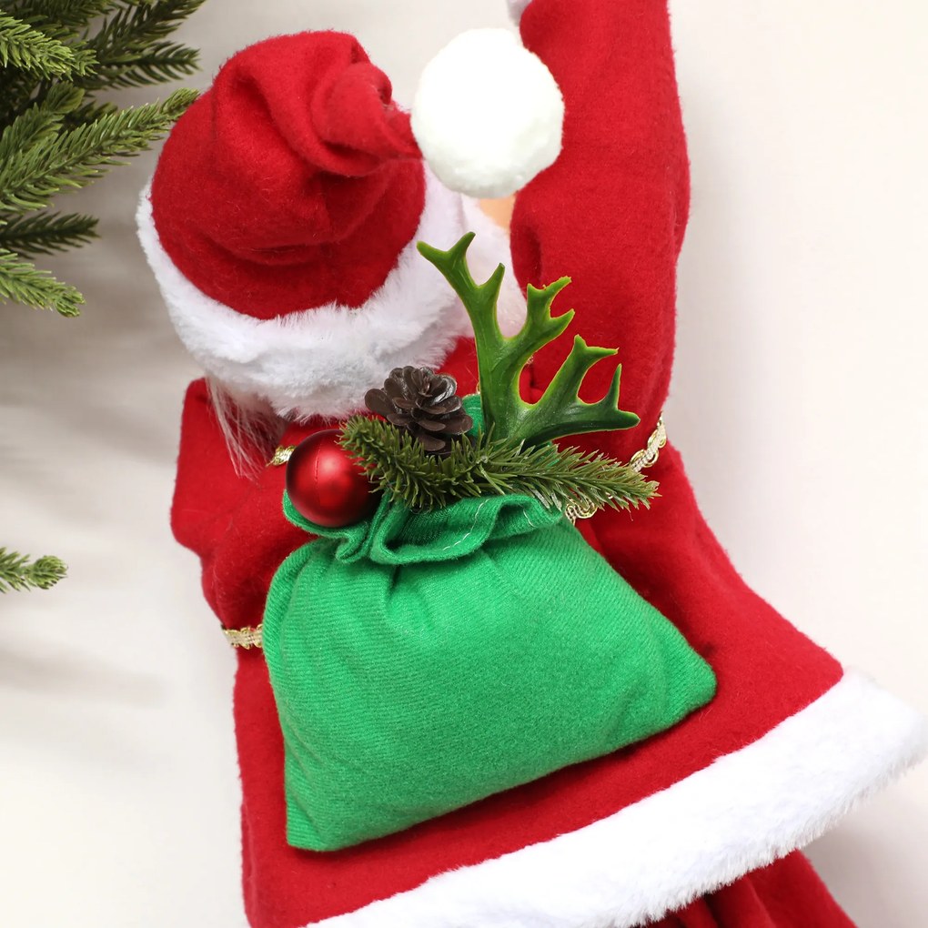 HOMCOM Santa Claus 60 cm zpívající a lezoucí Santa Claus s dárkem, lanová zvuková funkce do interiéru, červený