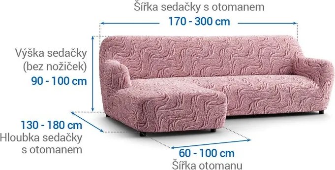 Bielastické potahy BRILLANTE bordó sedačka s otomanem vlevo (š. 170 - 300 cm)