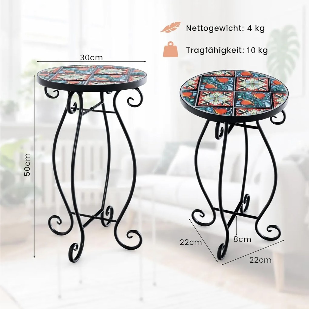 Costway Odkládací stolek kulatý mozaikový bistro ∅ – 30 × 50 cm