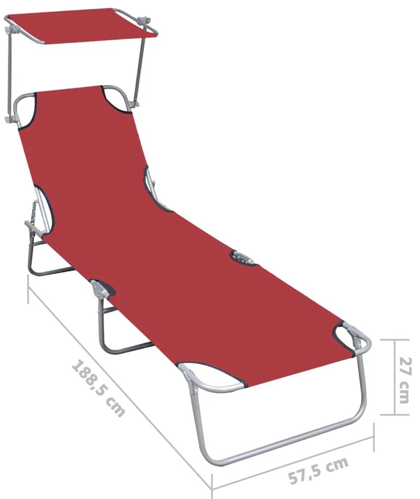 vidaXL Marketos Skládací zahradní lehátko se stříškou červené hliník