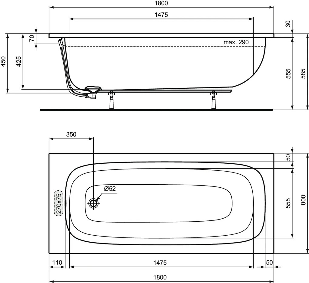 Ideal Standard i.life - Obdélníková vana 180x80 cm, bílá T476201