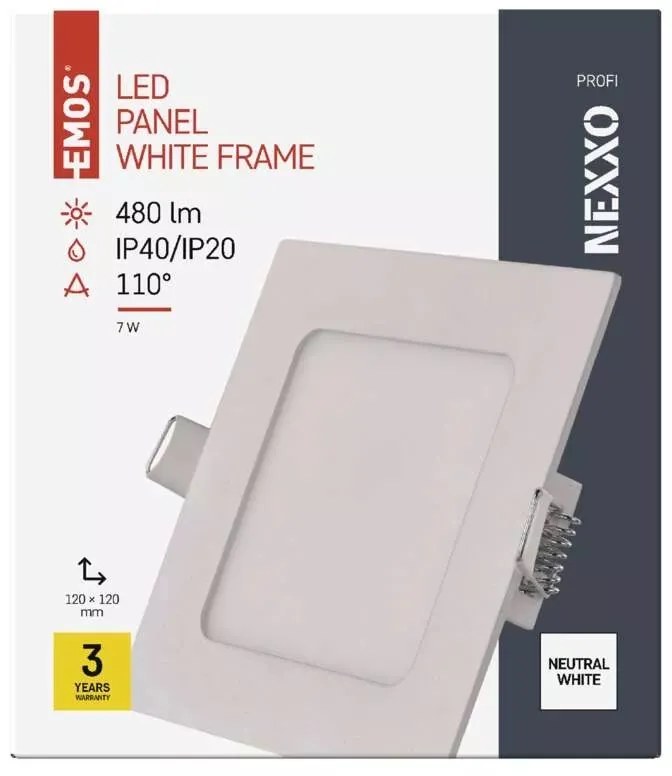 Emos lighting LED zápustný panel NEXXO, 12cm, 7W, čtvercový, bílý Barva: Bílá, Chromatičnost: 4000K