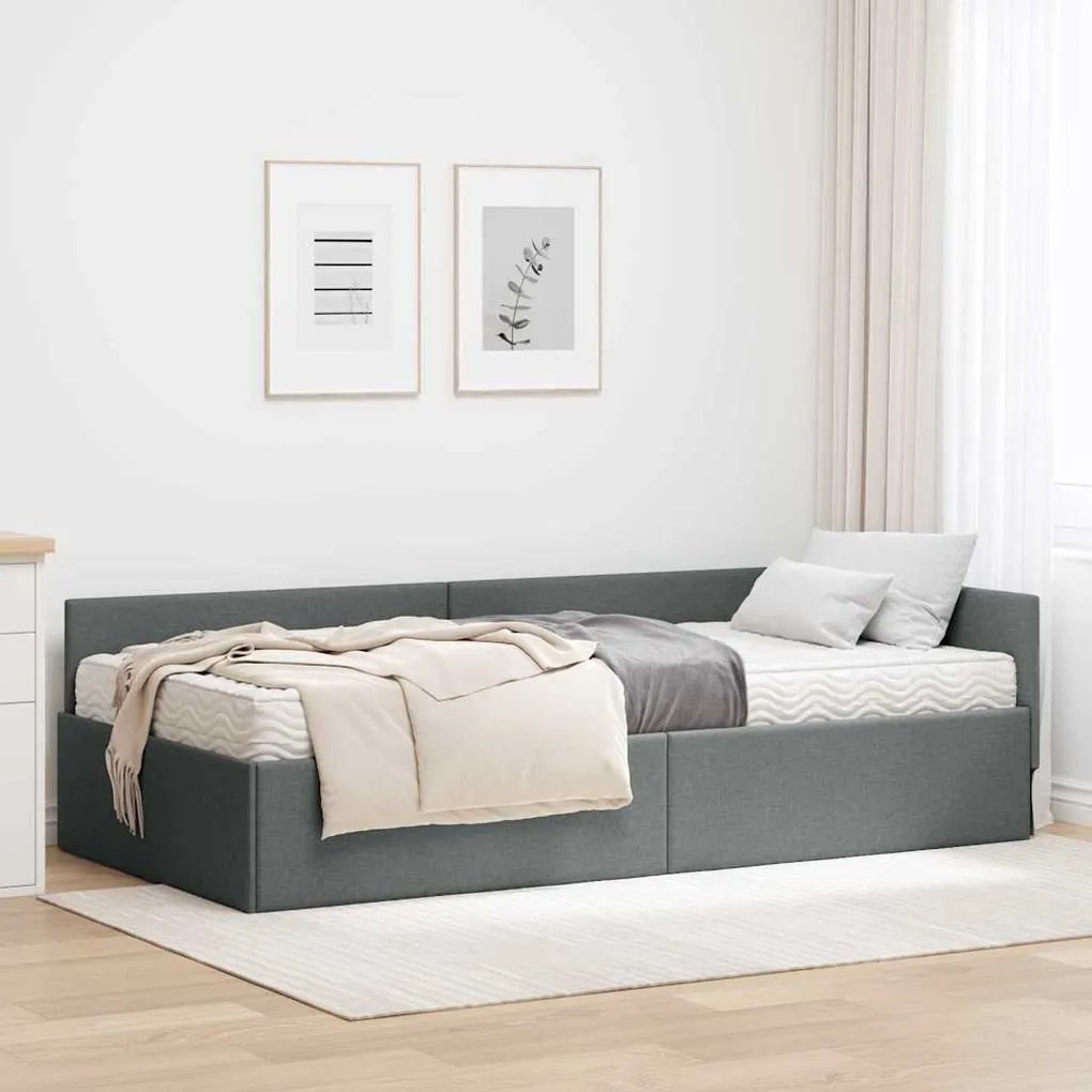 Rohový rám postele s matrací Jiný s čelo 2 ks Šedá textil 3393606
