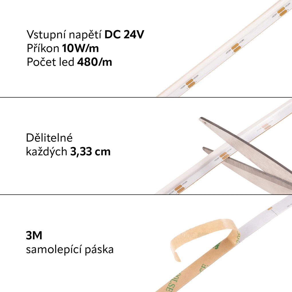 T-LED 079549 LED pásek COB stranový 24SIDE10 Extra teplá 2200K