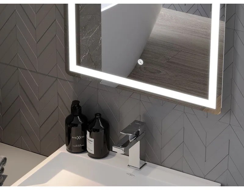 Mexen Onyx, LED koupelnové zrcadlo s podsvícením a kosmetickým zrcátkem 60x80 cm, 6000K, ochrana proti zamlžování, 9813-060-080-611-00