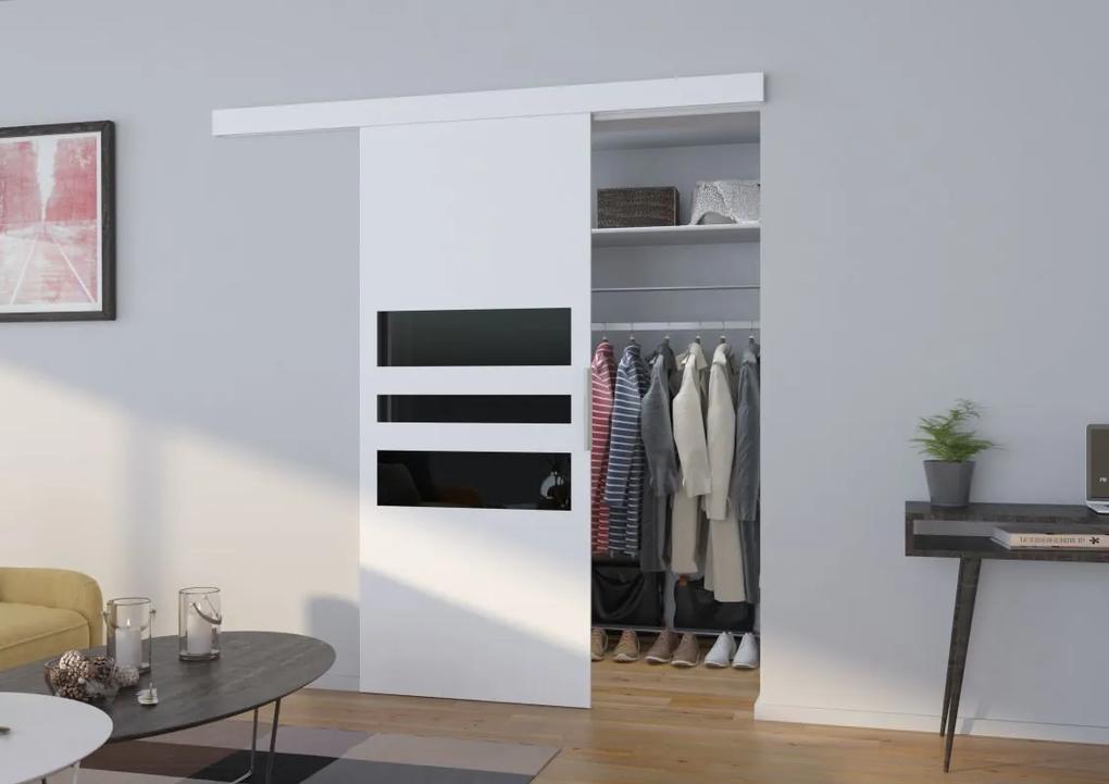Posuvné dveře ALENA - Bílá / Černé sklo - 80cm