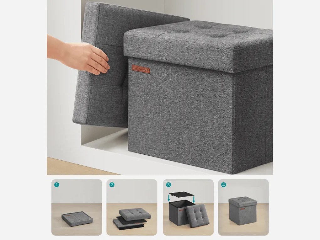 Skládací taburet s úložným prostorem COZY CUBE 30x30 cm, tmavě šedý
