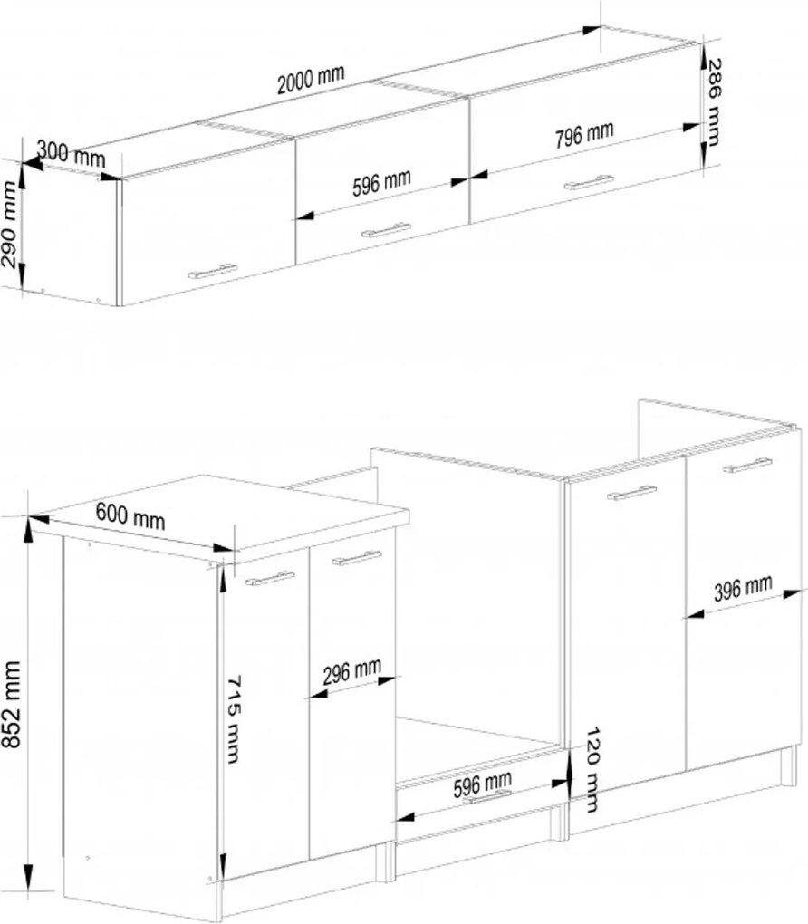 Kuchyňský set OLIVIA G1 2M - bílá/beton