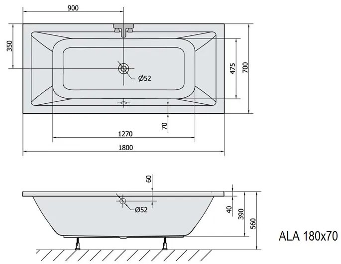 Sanjet masážní vana Ala 180x70 cm v systému Hydro s profi ovládáním VR1