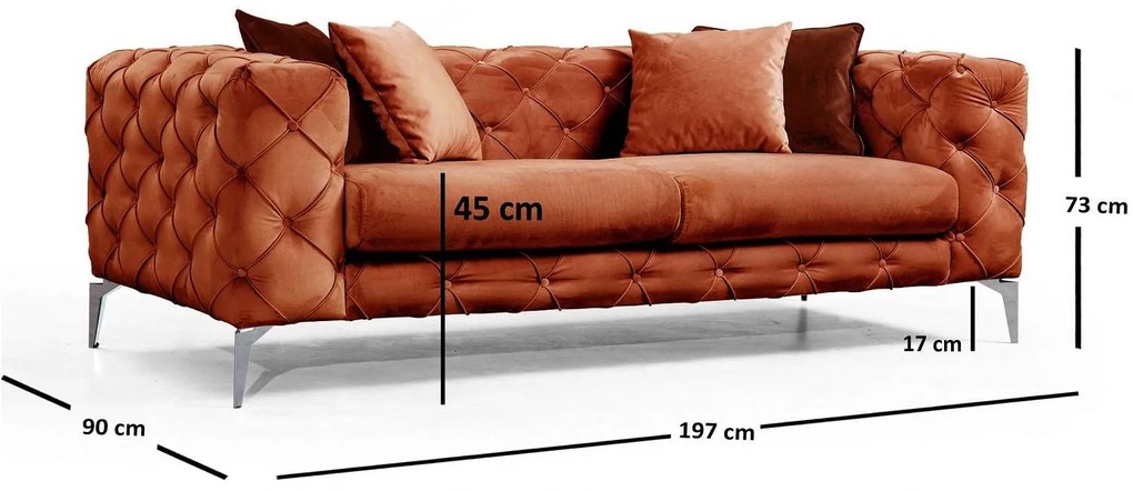 Designová sedačka Rococo 197 cm oranžová - Skladem