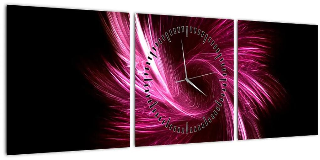 Obraz - růžová abstrakce (s hodinami) (90x30 cm)