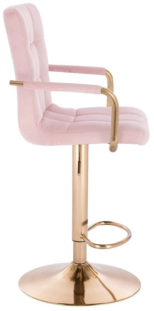LuxuryForm DESIGN Barová židle VERONA GOLD VELUR na zlaté kulaté podstavě - růžová