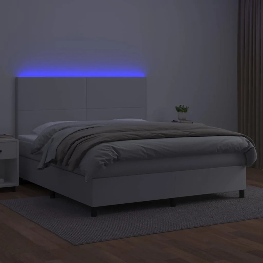 Box spring postel s matrací a LED bílá 180x200 cm umělá kůže 3135838