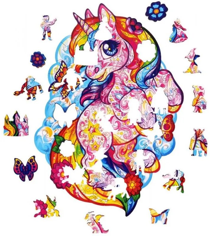 Puzzle dřevěné, barevné - Pohádkový jednorožec
