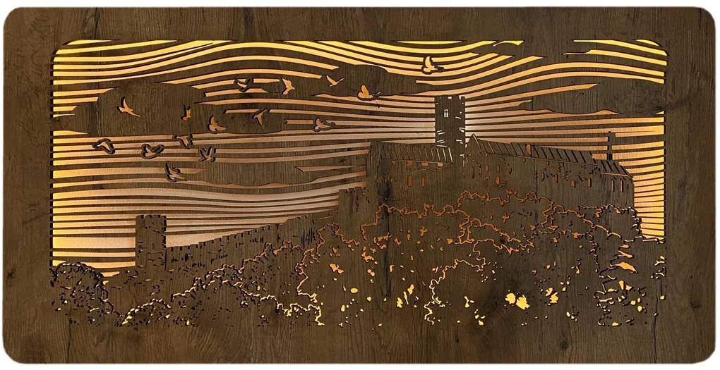Li-Go "Bezděz" světelný obraz s baterií 100x50cm varianta: ovládání na obraze bez dálkového ovladače, provedení: dub světlý