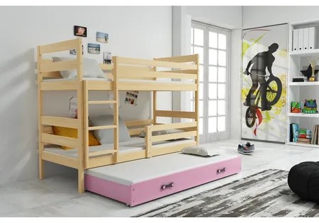 Dětská patrová postel s výsuvnou postelí ERYK 200x90 cm Ružové Borovice