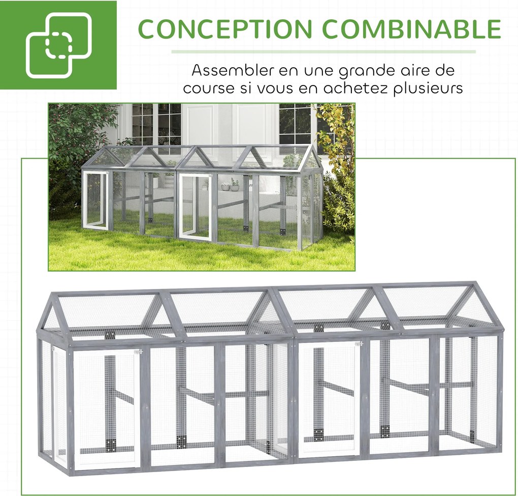 PawHut venkovní výběh pro slepice, 1,18 m² (140 x 88,5 x 106 cm), zamykatelné dveře, masivní smrkový rám, pletivo, pro 1–3 slepice, šedý