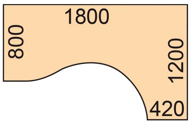 Výškově nastavitelný stůl, elektrický, 675-1325 mm, ergonomický pravý, deska 1800x1200 mm, černá podnož, třešeň