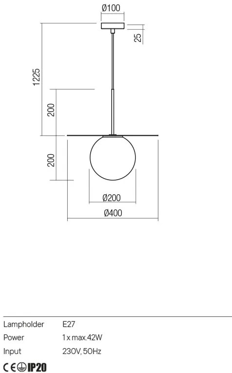 Redo Závěsná lampa Plato, ø20cm Barva: Černá