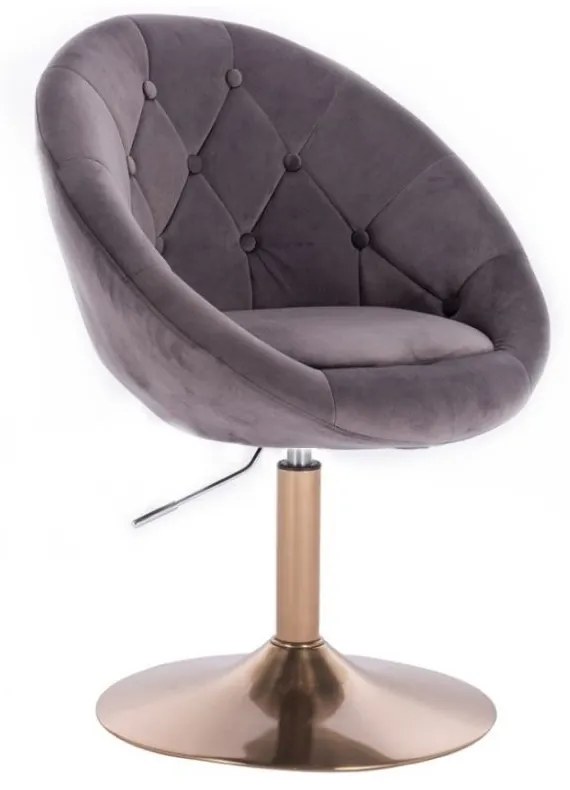 LuxuryForm DESIGN Otočné křeslo VERA VELUR na zlatém talíři - tmavě šedé