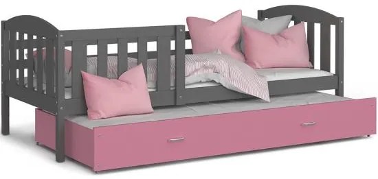 Dětská postel KUBU P2 200x90 cm ŠEDÁ-RŮŽOVÁ