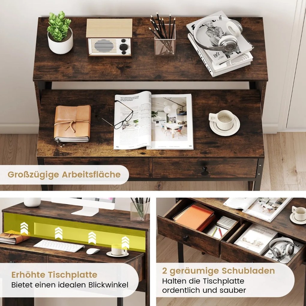 Costway Rozkládací stolek malý s 2 zásuvkami a kolečky – 100 × 63 × 88 cm