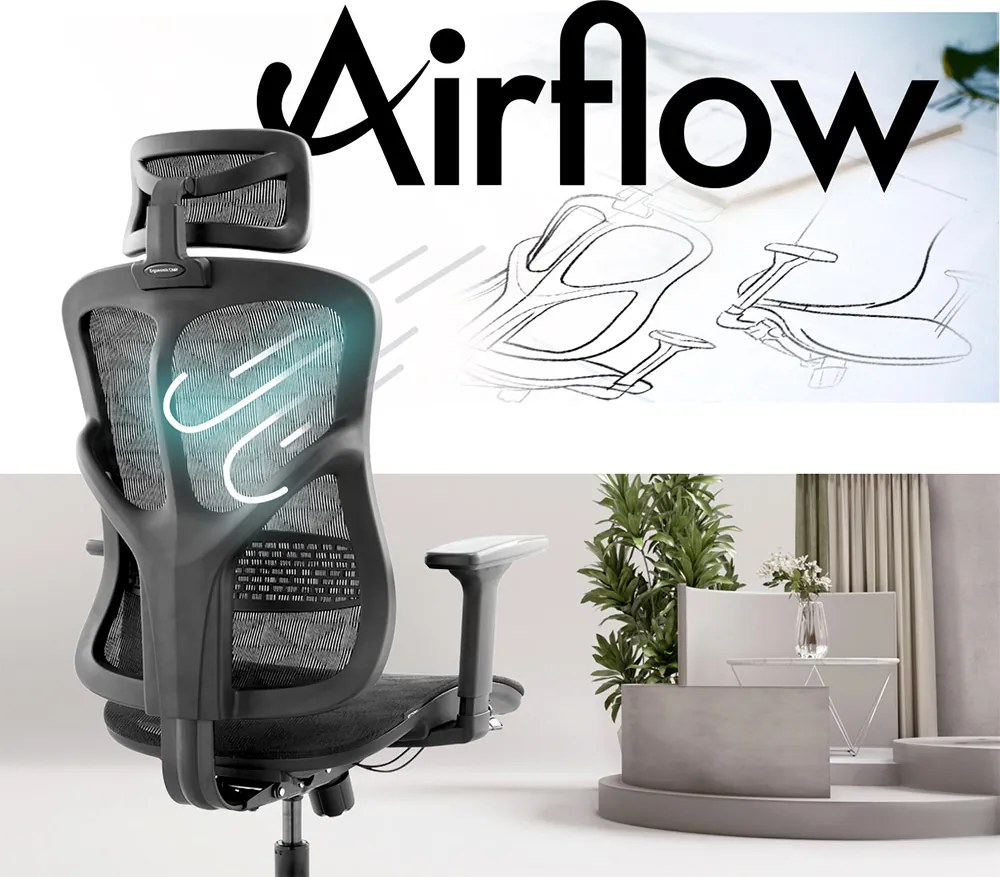 Ergonomická síťovaná kancelářská židle MOSH Airflow 521 – černá