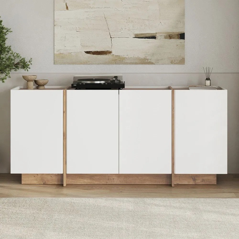Bílá komoda v dekoru borovice s dírou na kabely 180x80x45 cm Dorma – Kalune Design
