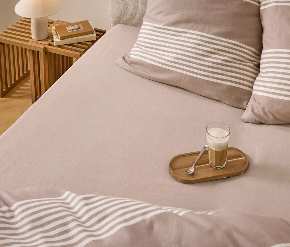 Tchibo - Napínací prostěradlo z biberu, na dvoulůžko, hnědošedá