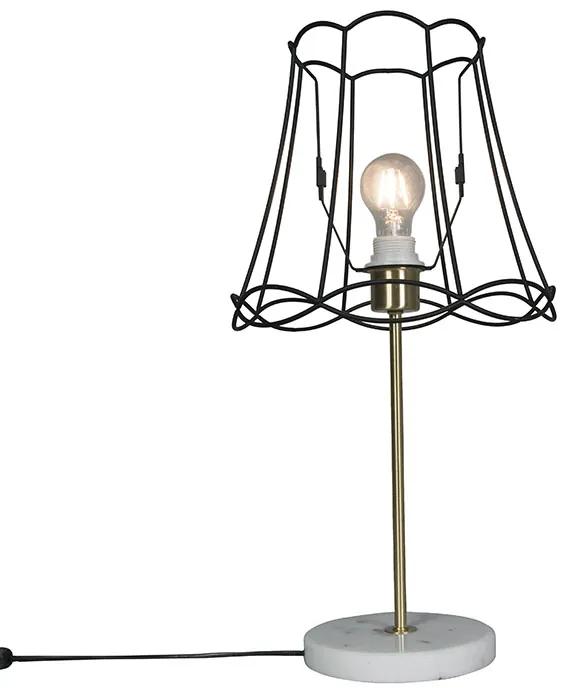 Retro stolní lampa mosaz s rámem Granny černá 30 cm - Kaso