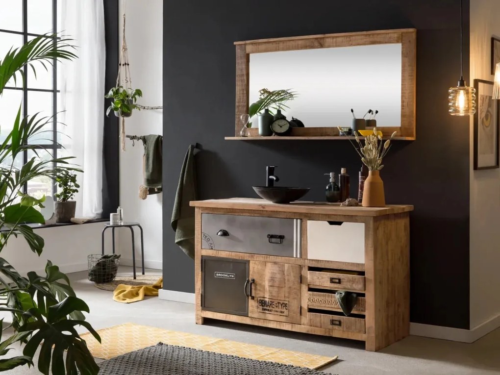 furniture-nabytek.cz - Masivní koupelnové zrcadlo Padma II z mangového dřeva, lakované, přírodní barva – 124×65 cm