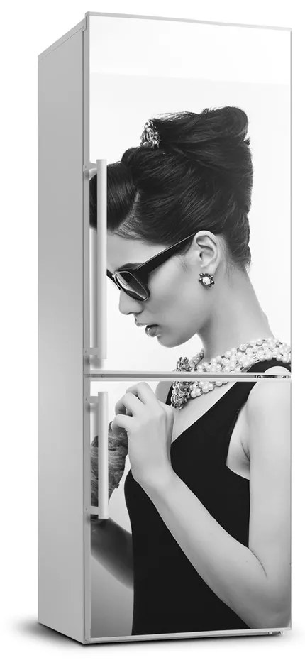 Wallmuralia Nálepka tapeta na ledničku Žena v brýlích 60x180 cm