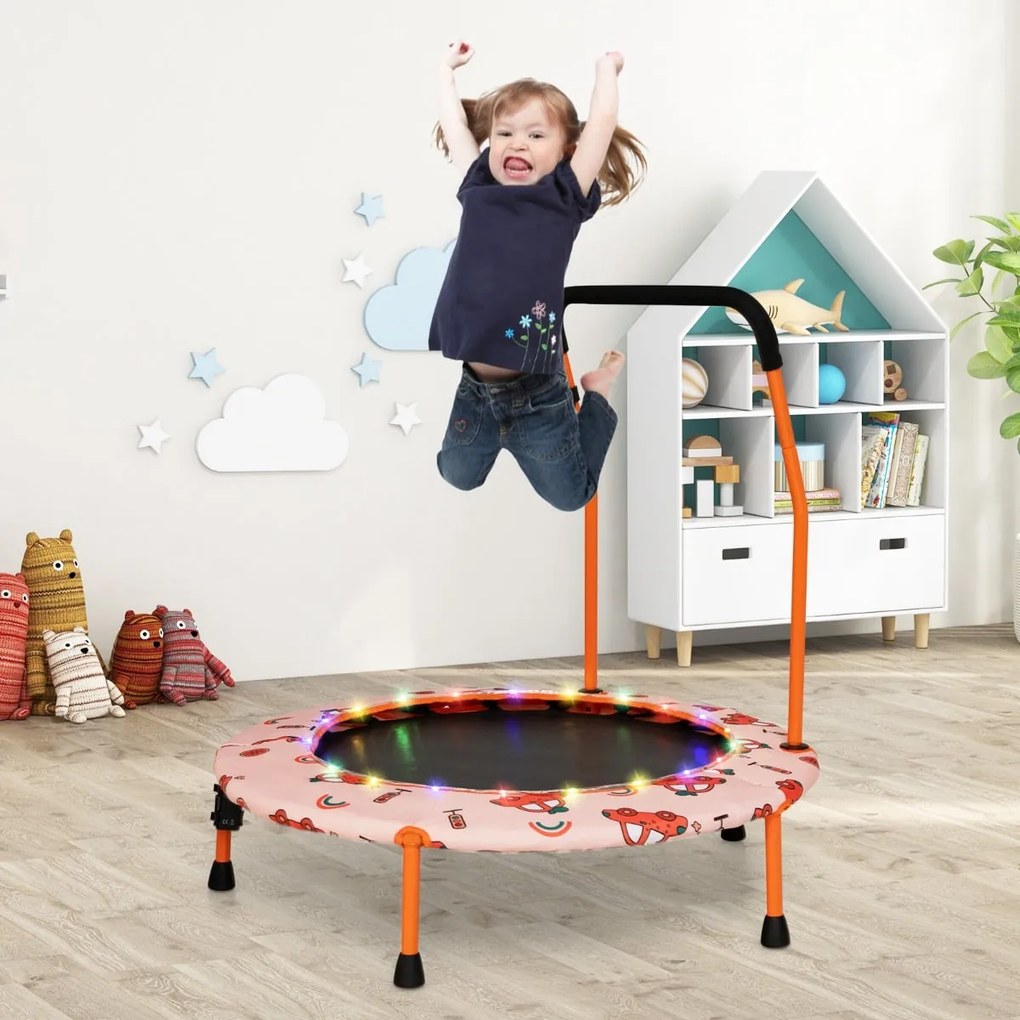 Costway Ø92 cm dětská trampolína mini trampolína s LED osvětlením – pomerančový