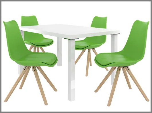AMARI stůl + 4 židle bílá/zelená