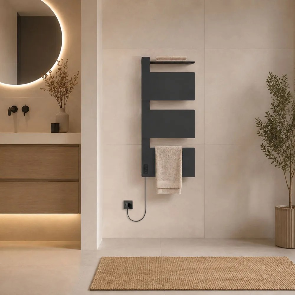 Mereo, Mereo Elektrický sušák ručníků, 3 moduly, černý, MER-MT82B