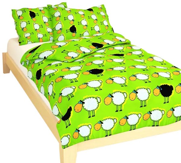DADKA Povlečení krep do postýlky Stádo oveček zelené 90x130, 45x60 cm
