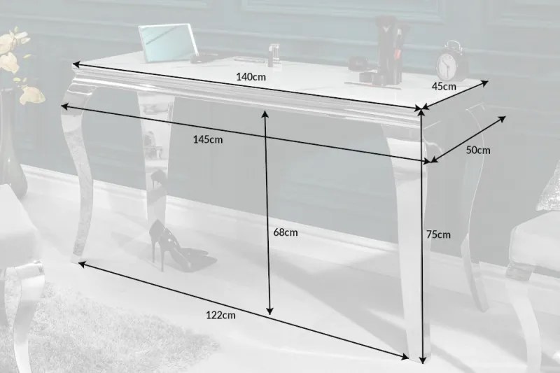 Moderní barokní konzole 145cm stříbrný mramor / 39997