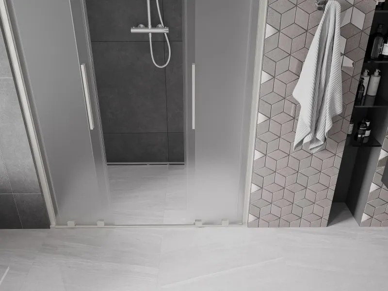 Mexen Velar L Duo, posuvné sprchové dveře do otvoru 150 cm, 8mm sklo námraza, broušená ocel, 871-150-003-32-97