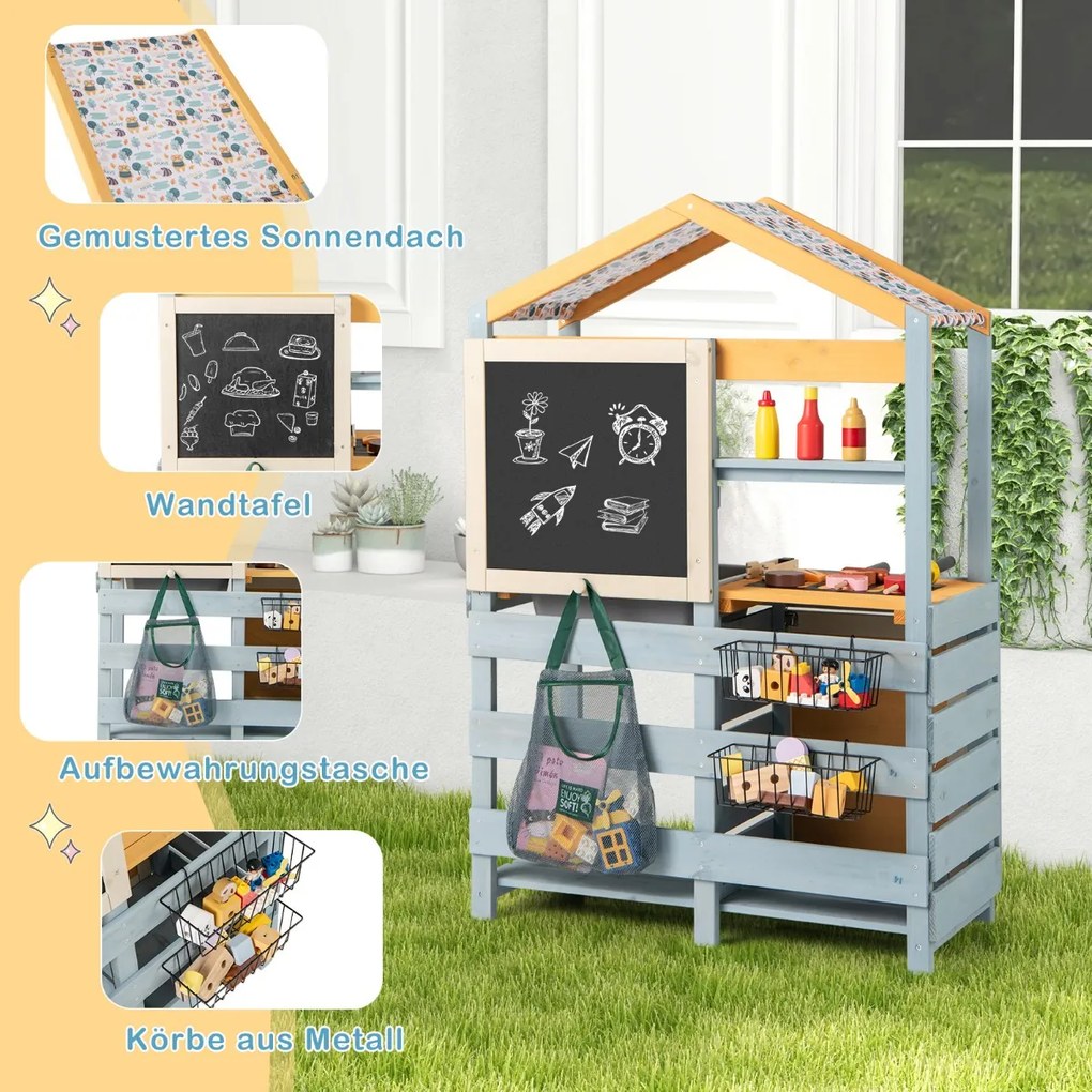 Costway 2-IN-1 bahenní kuchyňka dětská venkovní dětská kuchyňka dřevěná s taškou