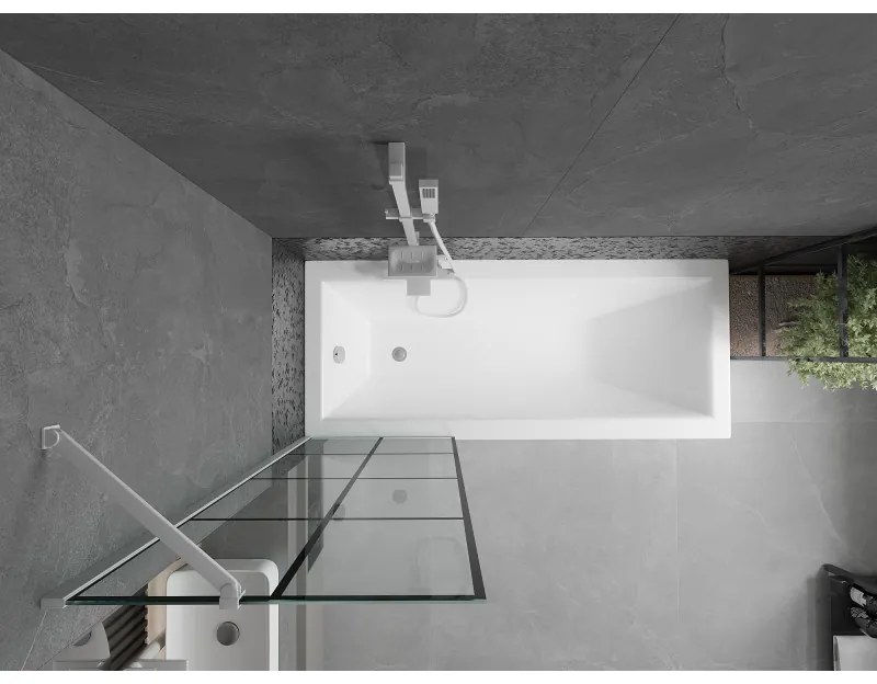 Mexen Next, vanová zástěna 1-křídlová 60 x 150 cm, fixní křídlo, 6 mm čiré sklo s černým vzorem, bílý profil, 895-060-000-00-77-20