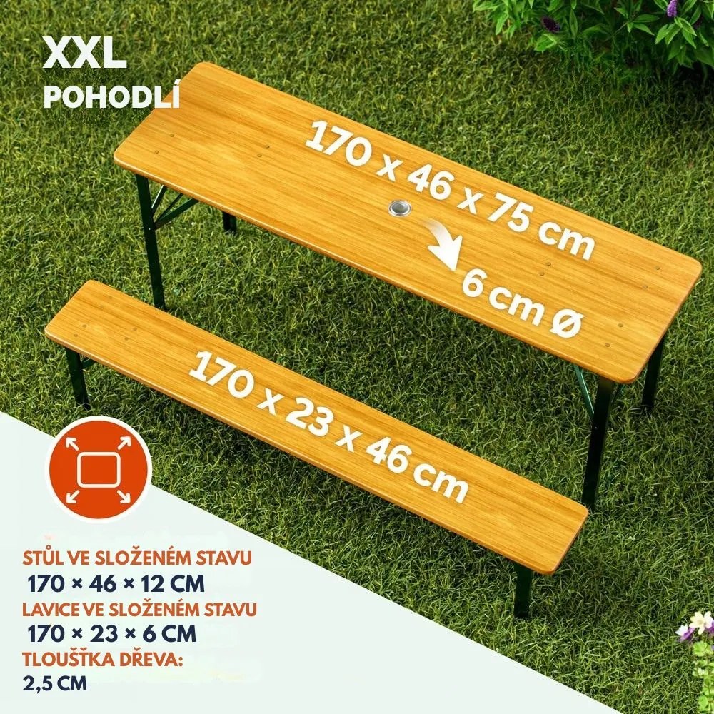 Pivní set KLASIK, 170cm, přírodní hnědá Casaria
