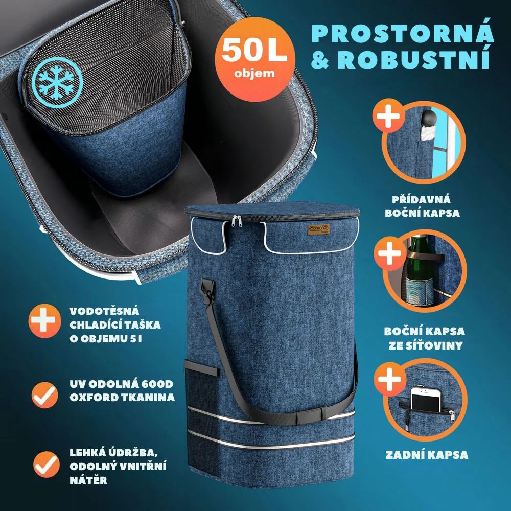 Nákupní taška na kolečkách do schodů COMFORT,50l, modrá Monzana