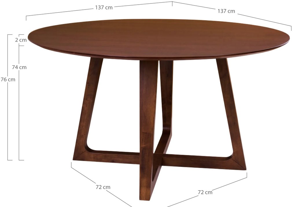 House Nordic Kulatý jídelní stůl HELLERUP 137 cm hnědý