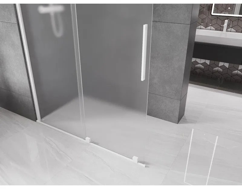 Mexen Velar, sprchová zástěna s posuvnými dveřmi Walk-in 130 x 200 cm, 8mm sklo námraza, bílá matná, 871-130-000-33-20